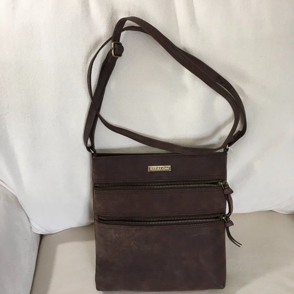 Estalon | Bags | Estalon Dark Brown Distressed Leather Crossbody Bag ...